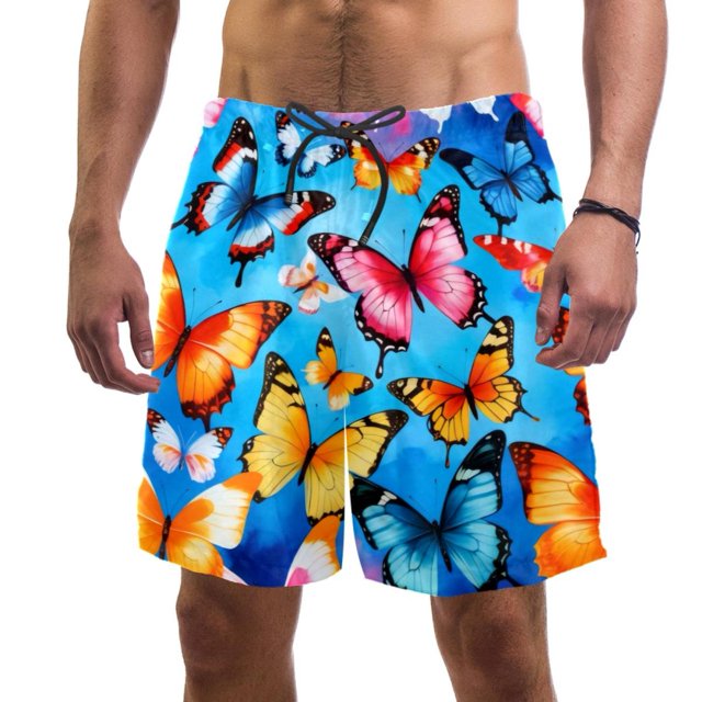 Mens Butterflies Swim Trunks Quick Dry Board Shorts Bathing Suits With