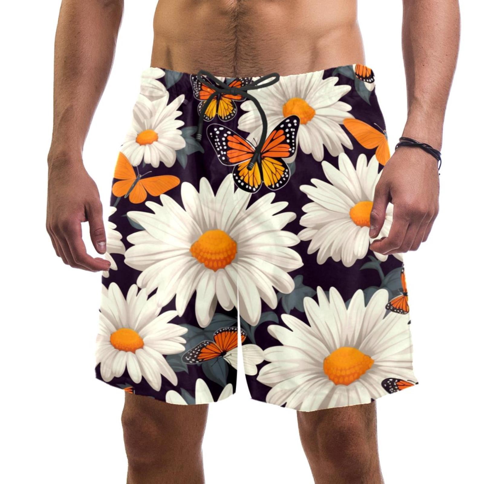Men's Butterfly Daisy Swim Trunks Quick Dry Board Shorts Bathing Suits ...