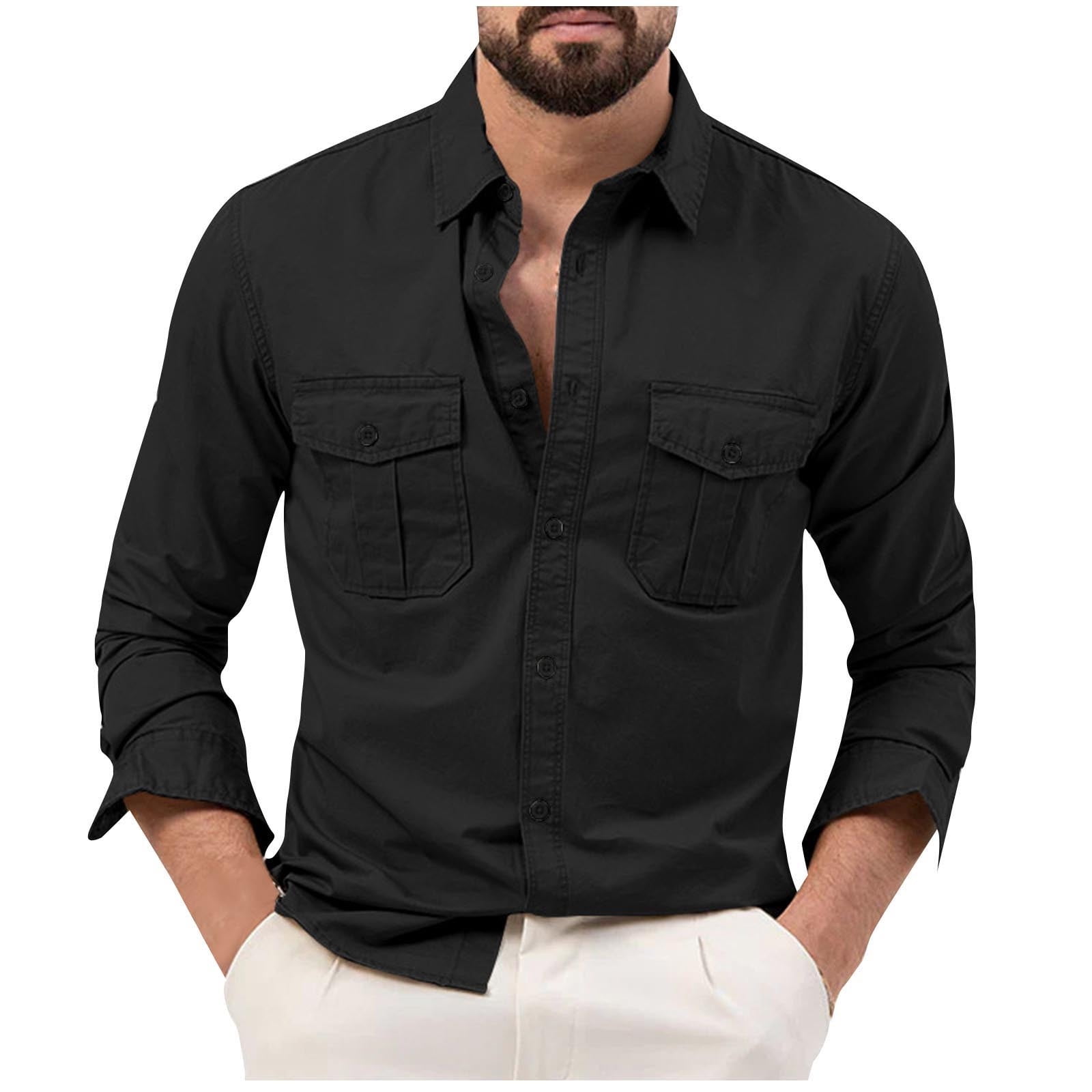 Men's Button Up Cargo Shirt Men's Cargo Shirts Long Sleeve Casual ...