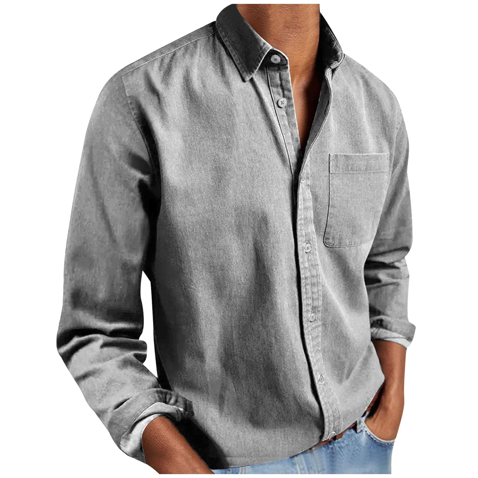 Men's Button Down Shirt Casual Solid Color Long Sleeve Shirts Loose Fit ...