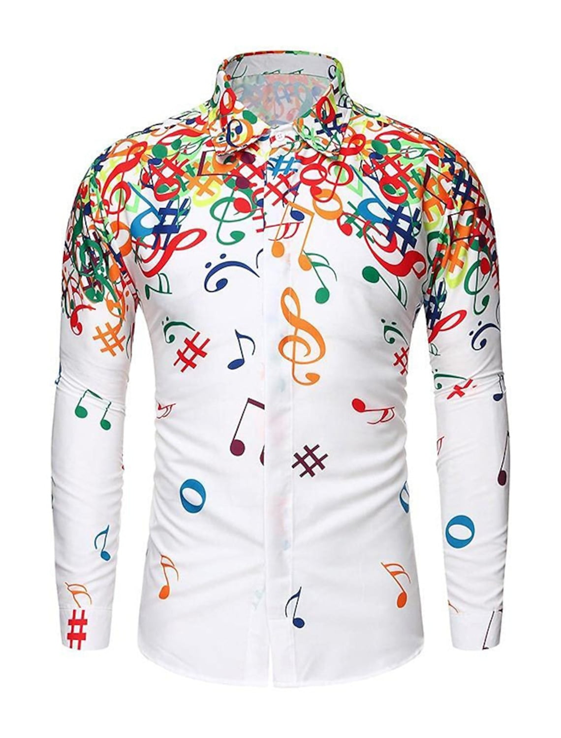 Men's Button Up Shirt Music Notes Collar 3D Print Daily Vaion Long ...
