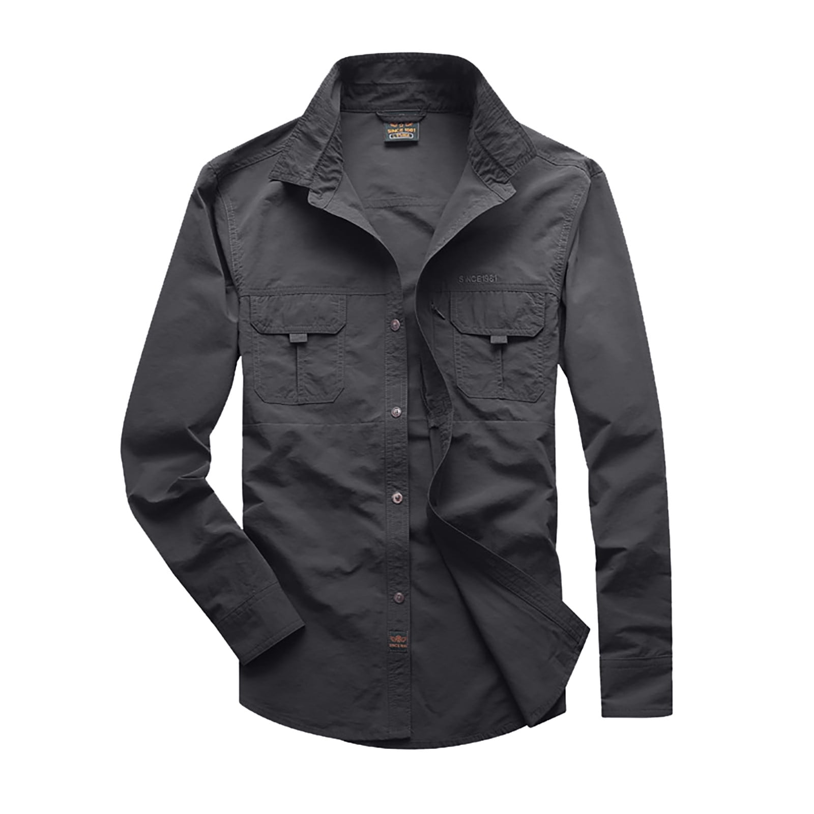 Men's Button-Up Shirts Long Sleeve Work Wear Cargo Shirts - Walmart.com