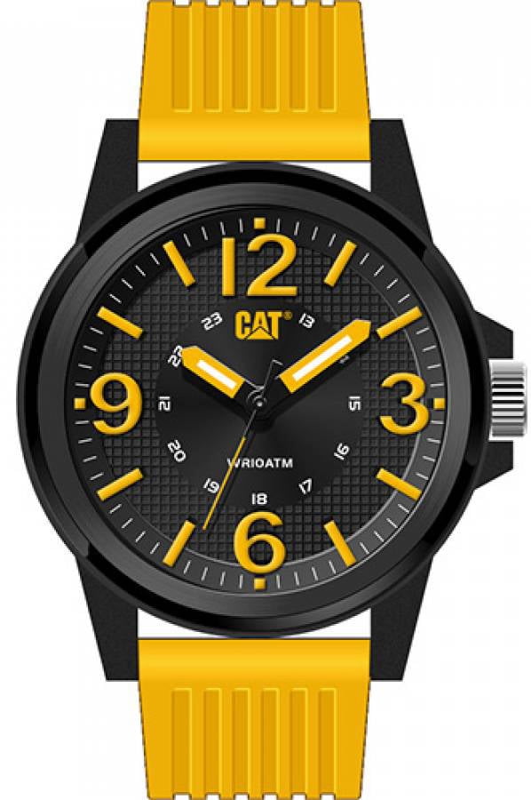 Men's CAT Caterpillar Groovy Yellow Silicone Band 45mm Watch LF11127137 ...