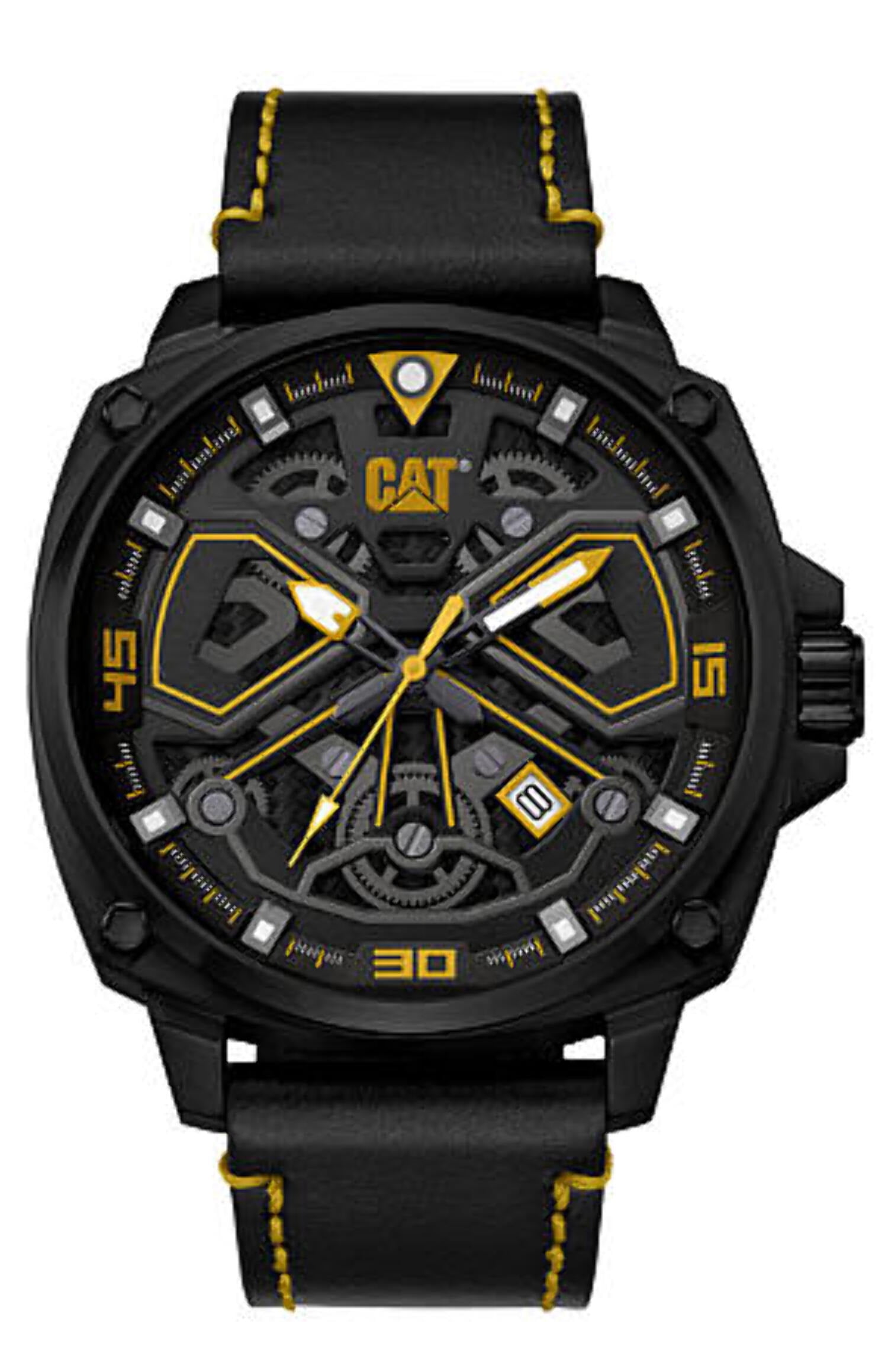 Men's CAT Caterpillar Tokyo Leather Skeleton Dial Watch AJ16134127 ...