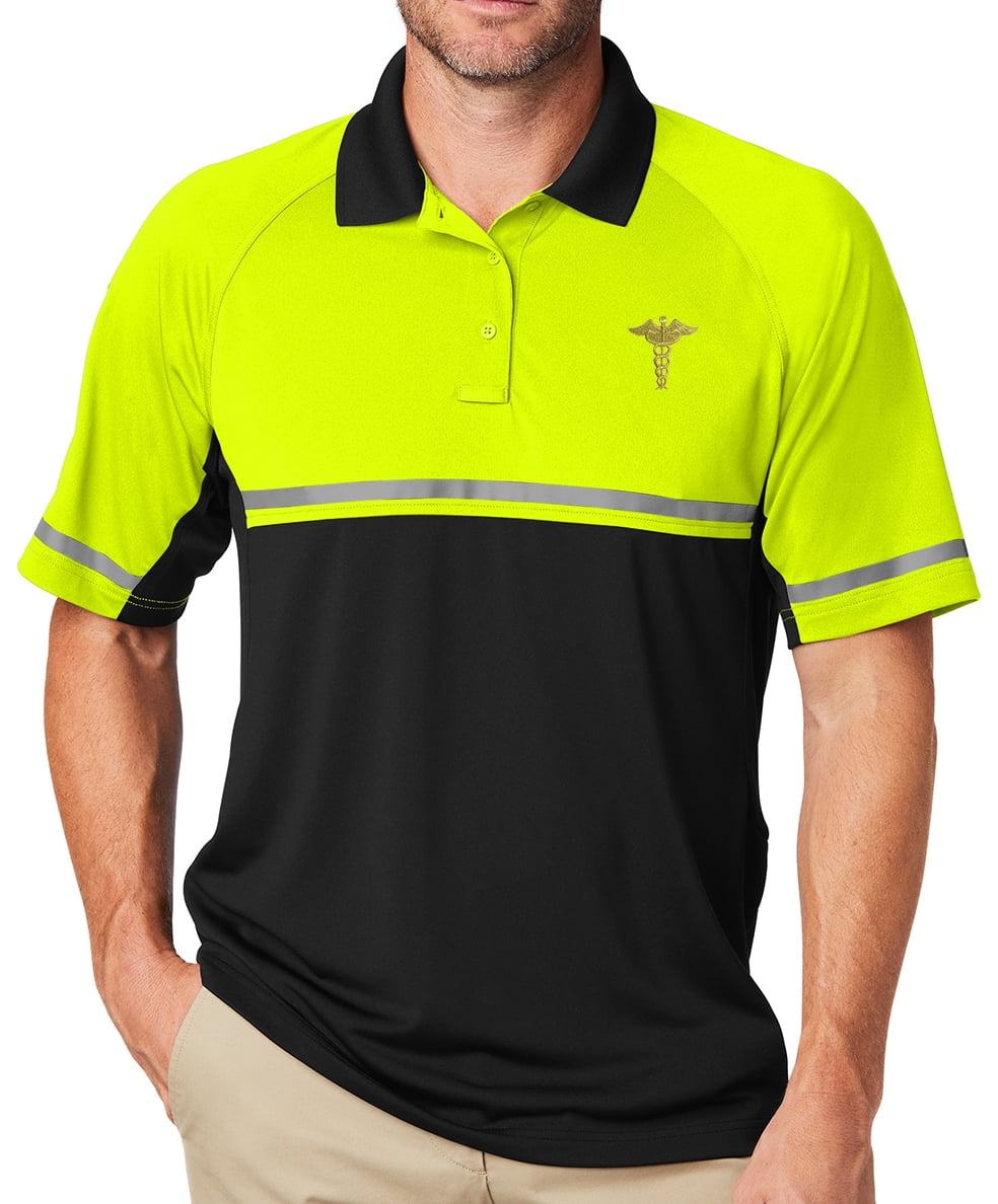Men's Caduceus Patch Nursing or Doctor Polo Shirt - Safety Yellow/Black ...
