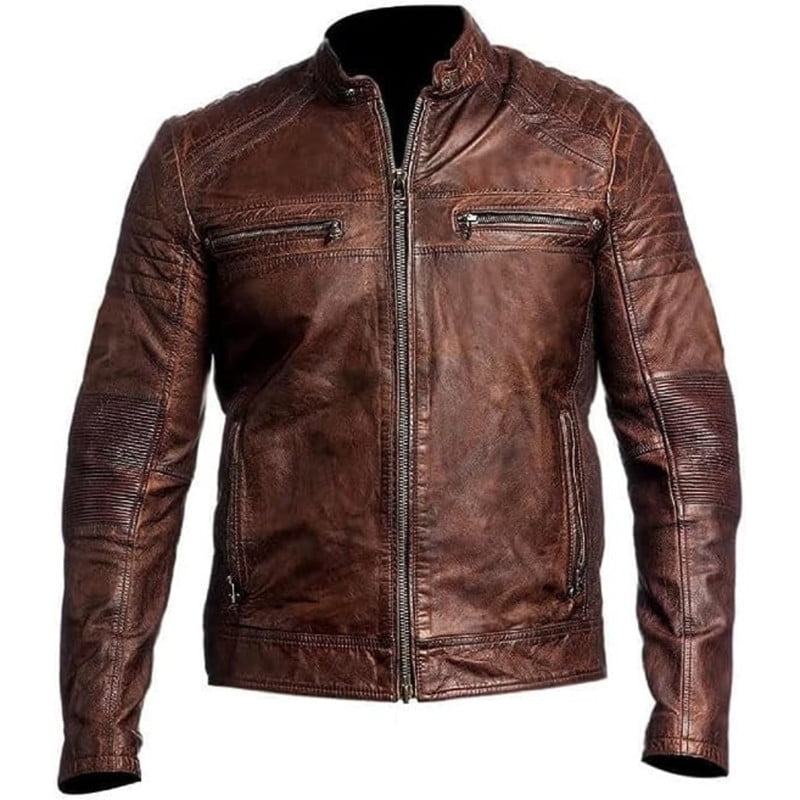 Men's Cafe Racer Leather Jacket Lambskin Leather Open Bottom Jacket ...