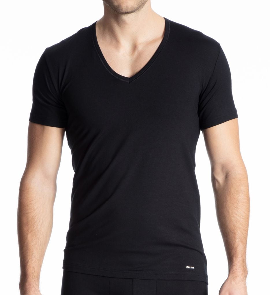 Men's Calida 14590 Cotton Code V-Neck Shirt (Black M) - Walmart.com