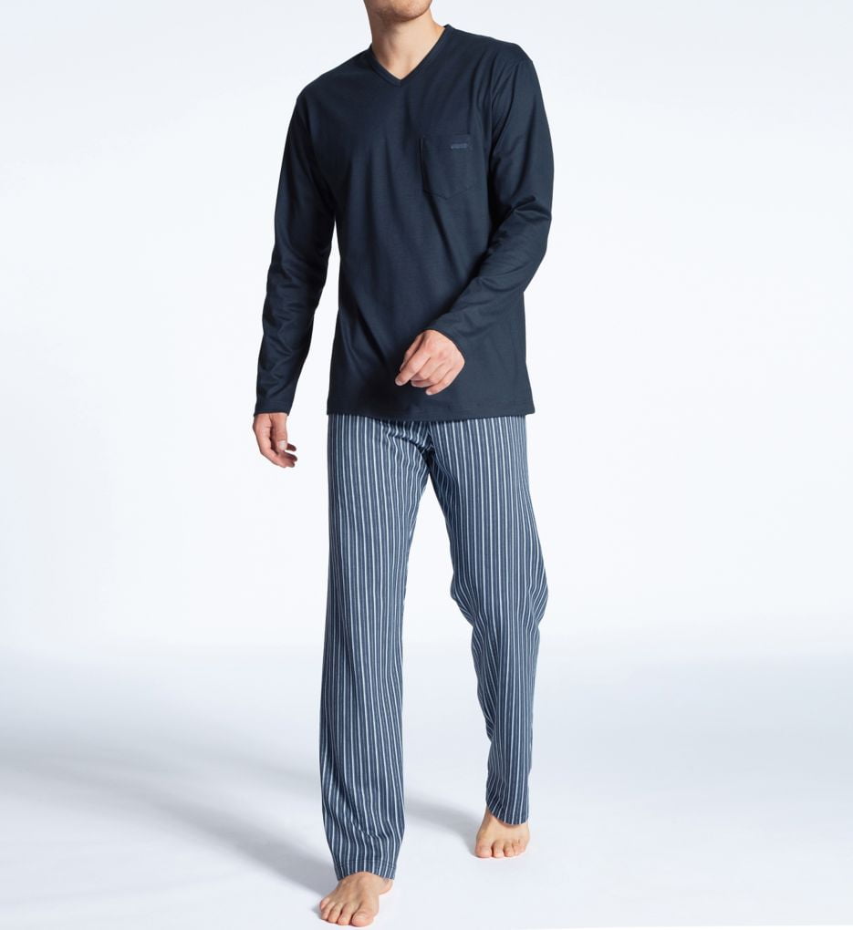 Men's Calida 40580 Relax Imprint Cotton Pajama Pant Set (Dark Sapphire ...