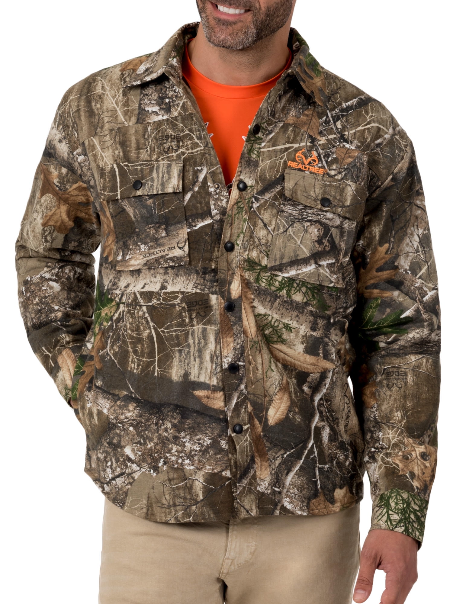 Realtree men's Camo Flannel Quilted Lined Shirt Jacket - Walmart.com