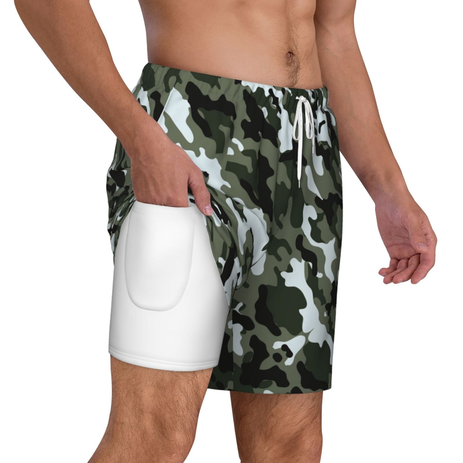 Men's Camouflage Print Swim Trunks with Compression Liner Bathing Suit ...