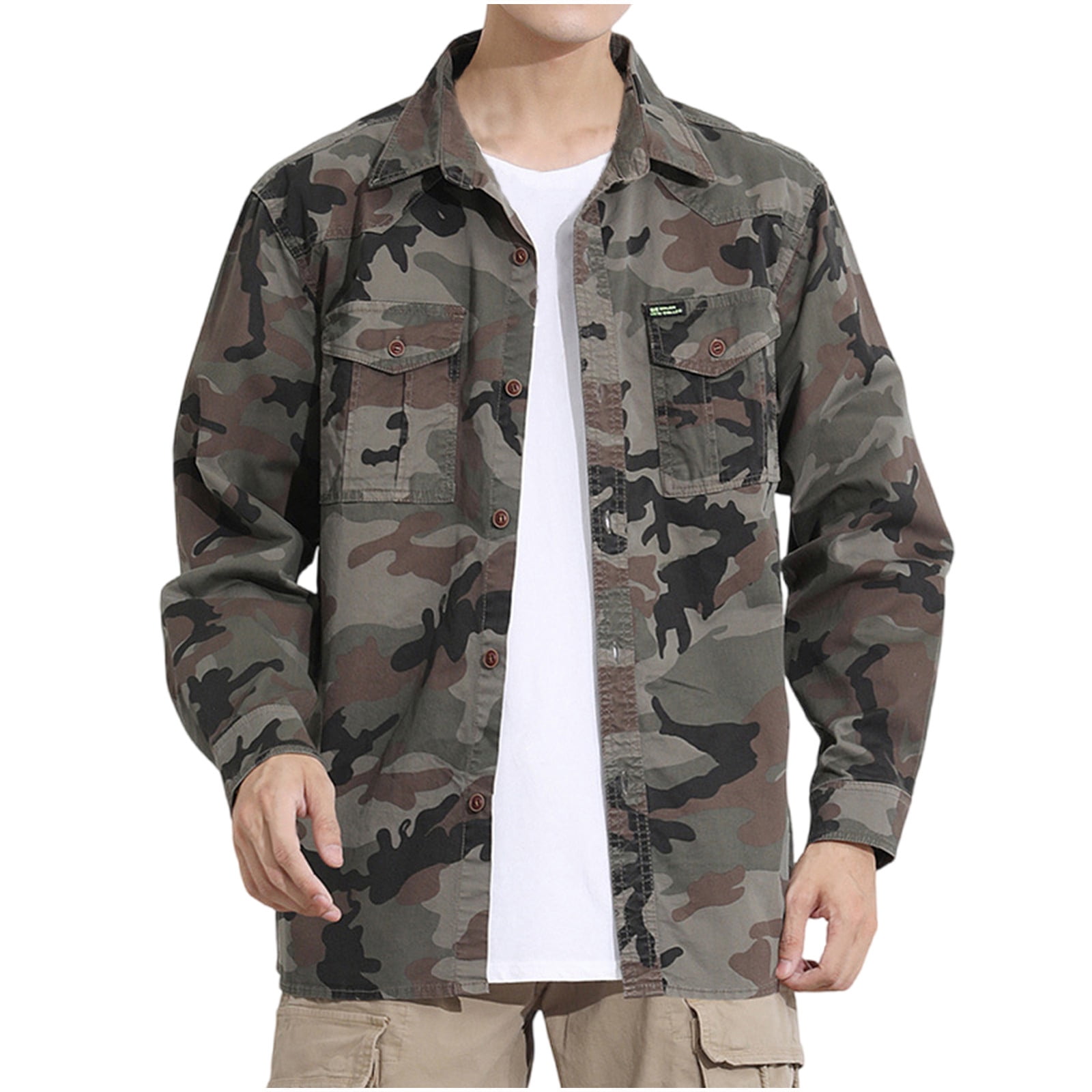 Men's Camouflage Shirt Jacket Casual Long Sleeves Button Down Military ...