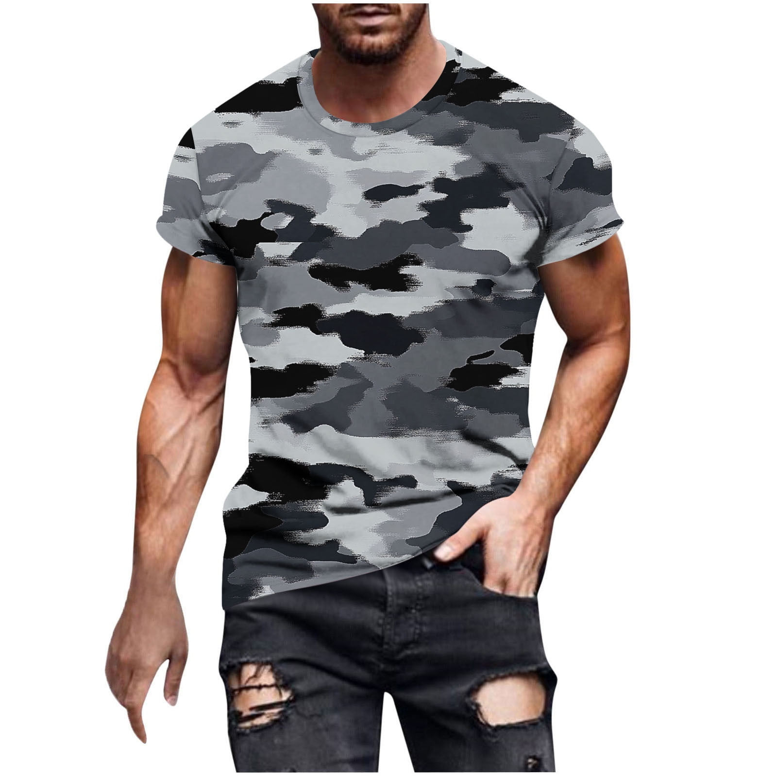 Men's Camouflage T-Shirt Sports Fitness Short Sleeve Military Camo ...