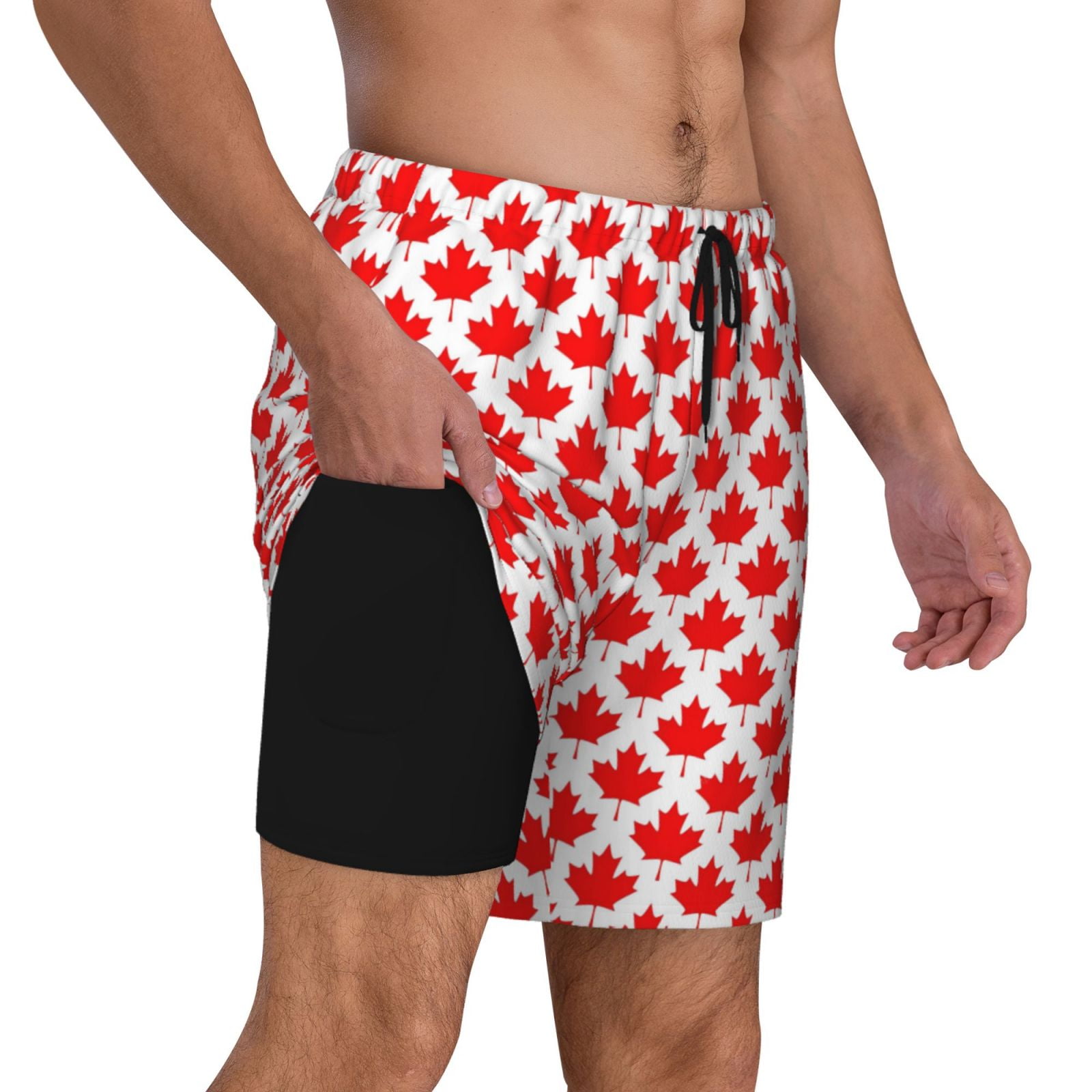 Men's Canada Maple Leaf Pattern Swim Trunks with Compression Liner ...