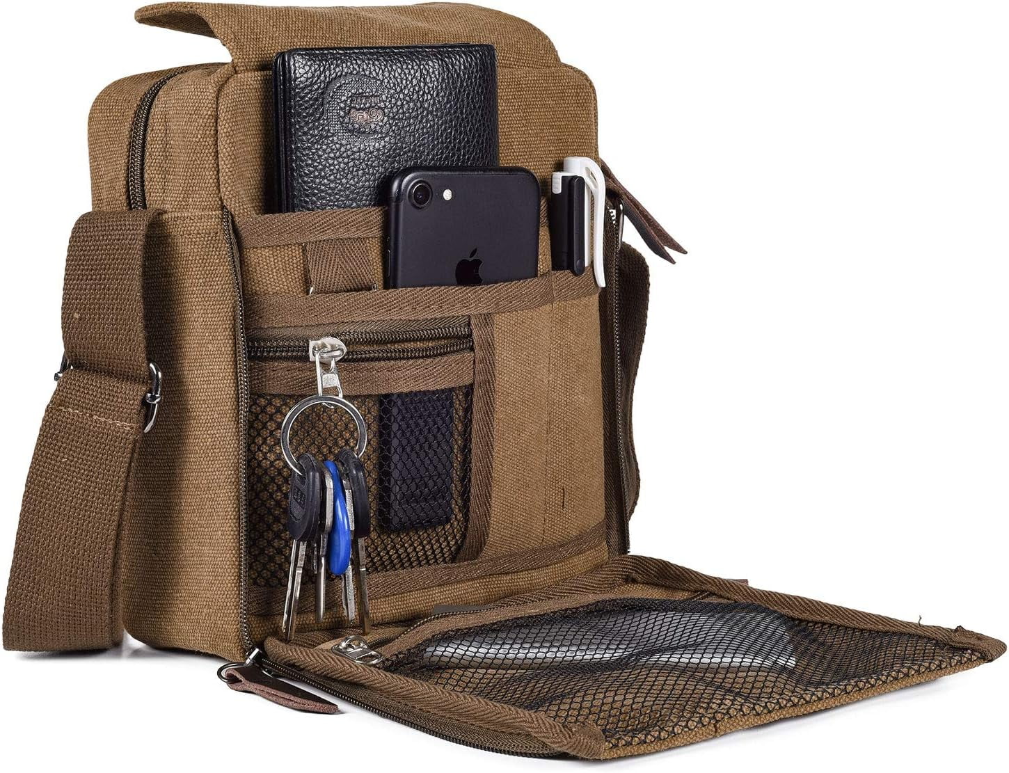 Men's Canvas Small Messenger Bag Casual Shoulder Bag Chest Bag Travel ...
