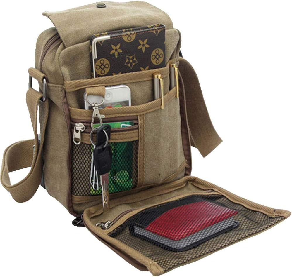Men's Canvas Small Messenger Bag Casual Shoulder Bag Chest Bag Travel ...