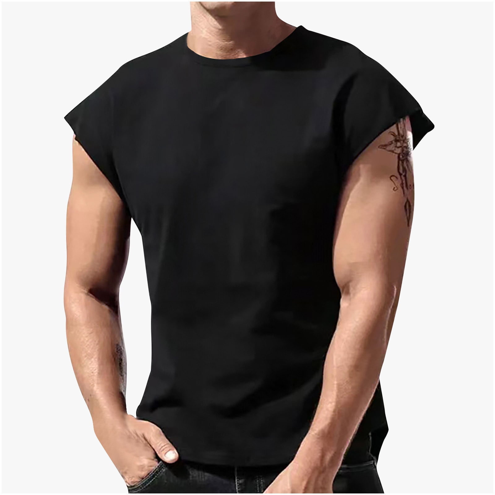 Men's Cap Sleeve Muscle T Shirt Casual Loose Fit Crewneck Gym Workout ...