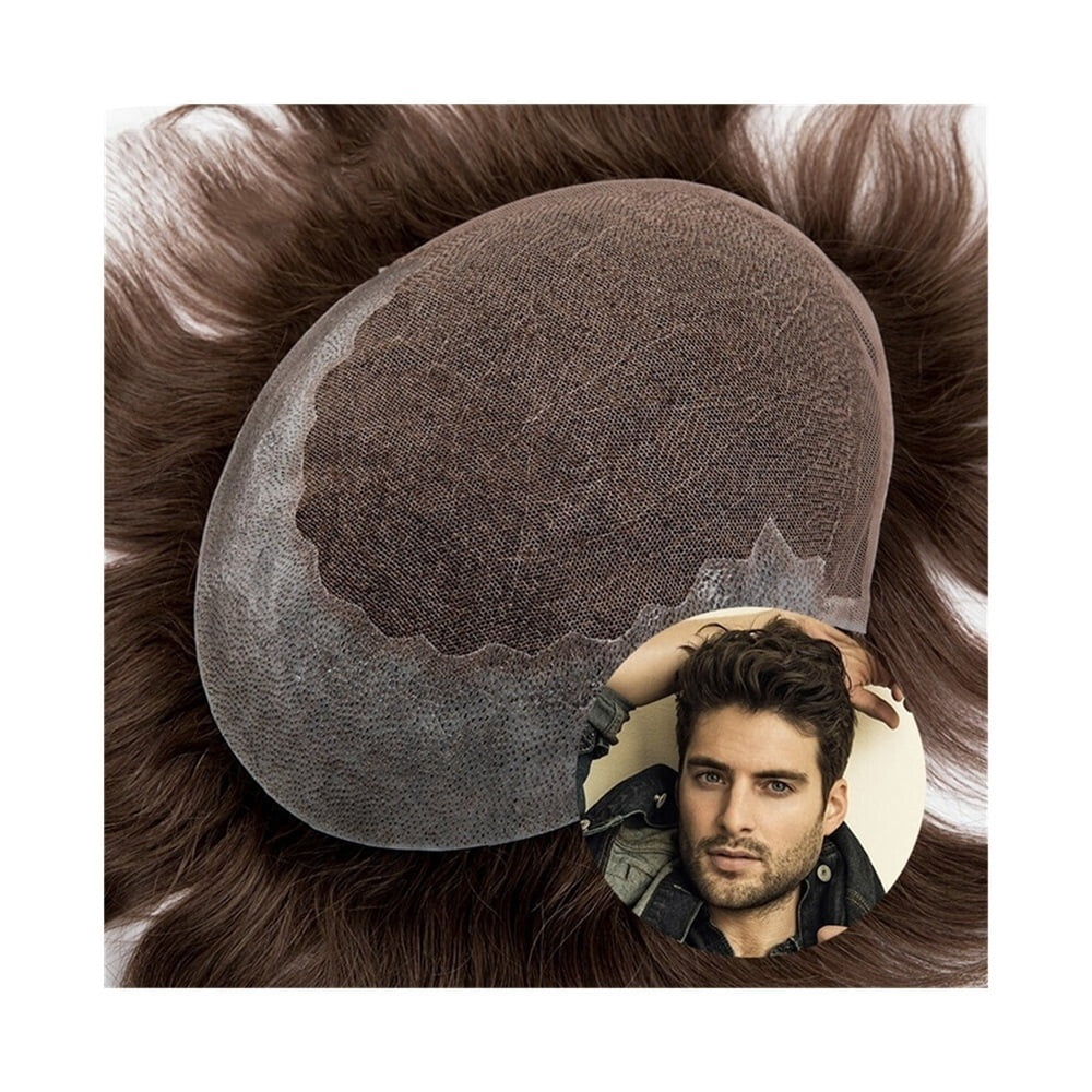 Men's Capillary Prothesis Breathable French Lace Top with PU Skin in ...