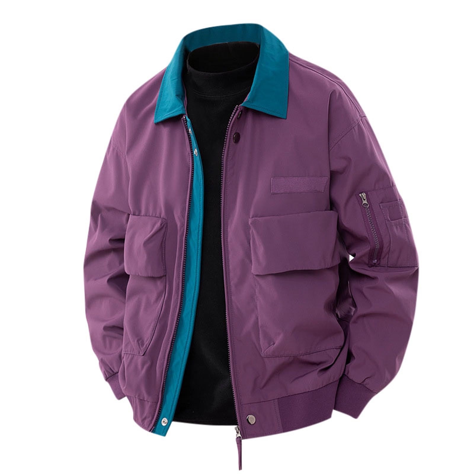 Men's Cargo Jackets Colorblock Fashion Casual Full Zip Up Coat Lapel ...
