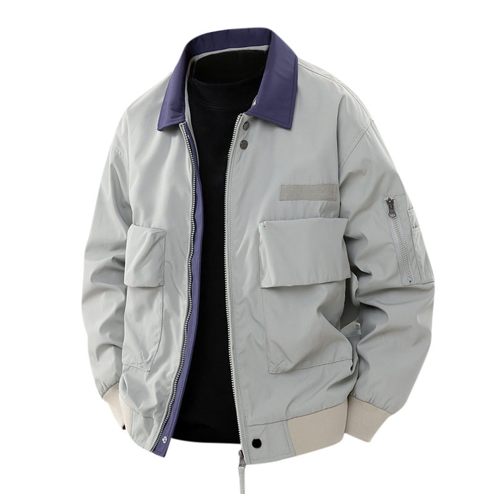 Men's Cargo Jackets Colorblock Fashion Casual Full Zip Up Coat Lapel ...