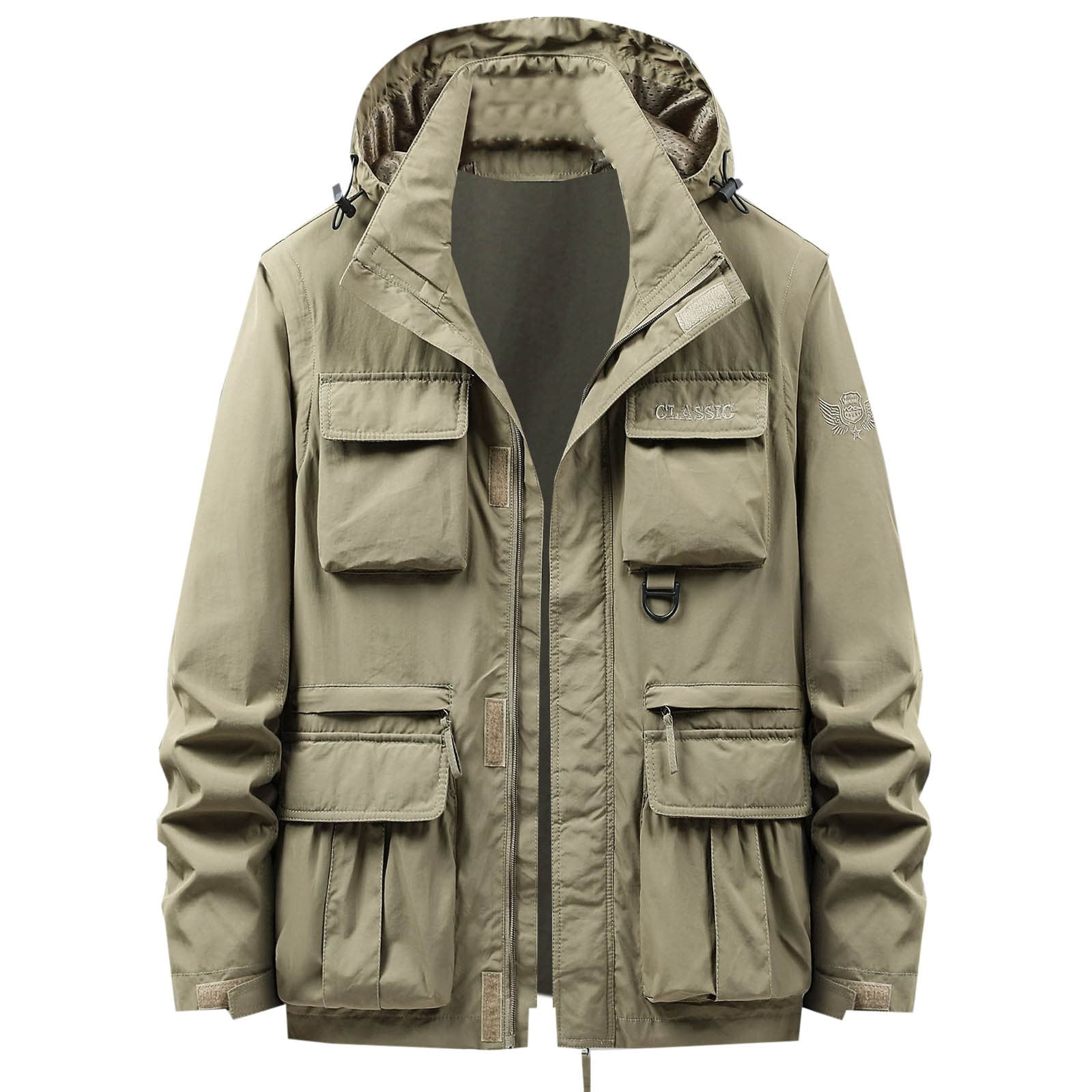 Men's Cargo Jackets Detachable Hooded Long Sleeve Zipper Thin Coat with ...