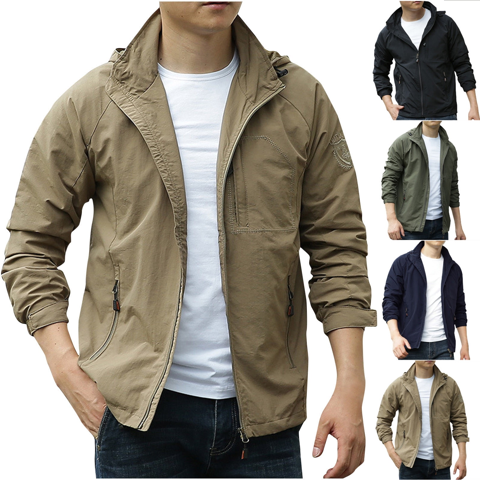 Men's Cargo Jackets Removable Hooded Big and Tall Long Sleeve ...
