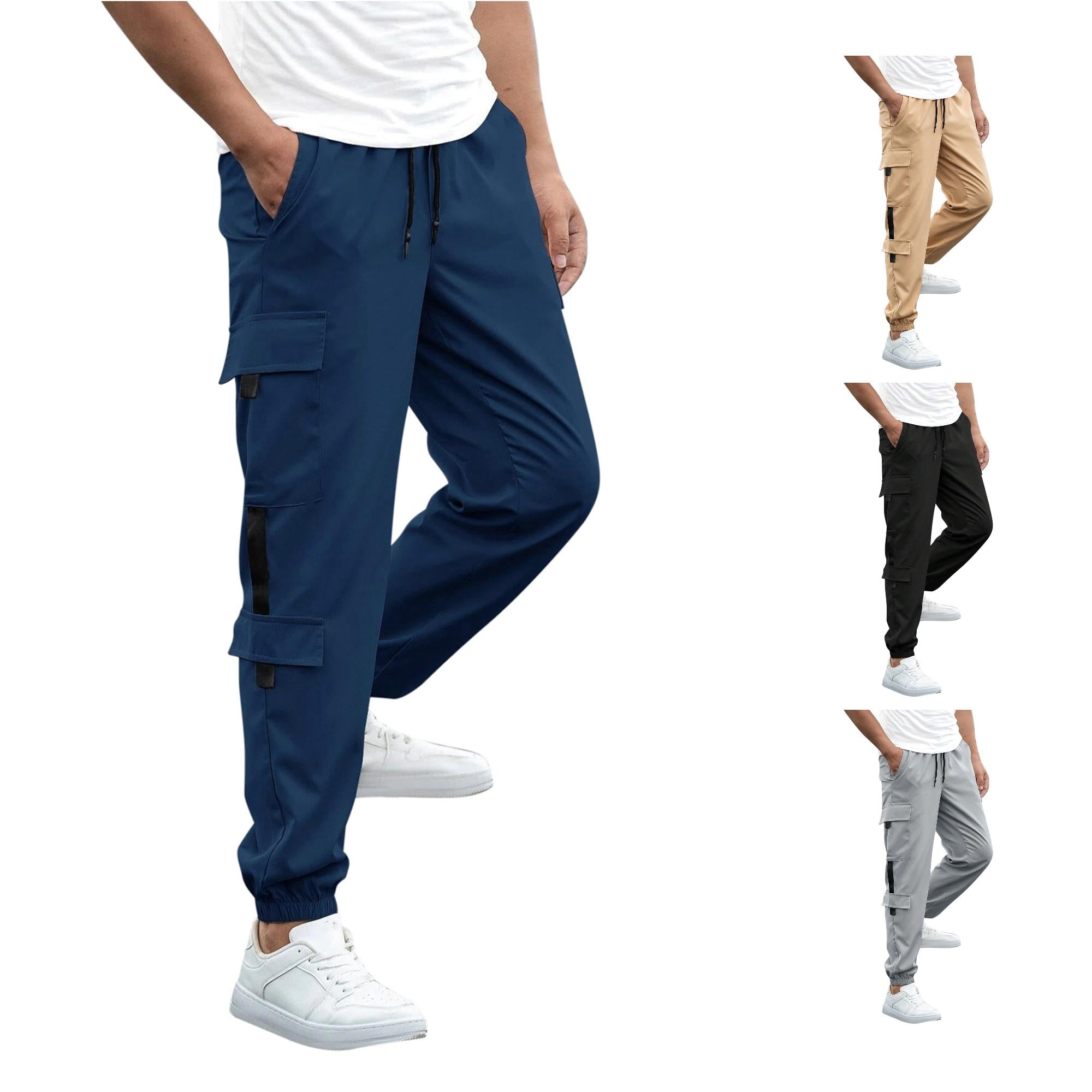 Men's Cargo Pants for Spring and Autumn - Casual Solid Color with Front ...