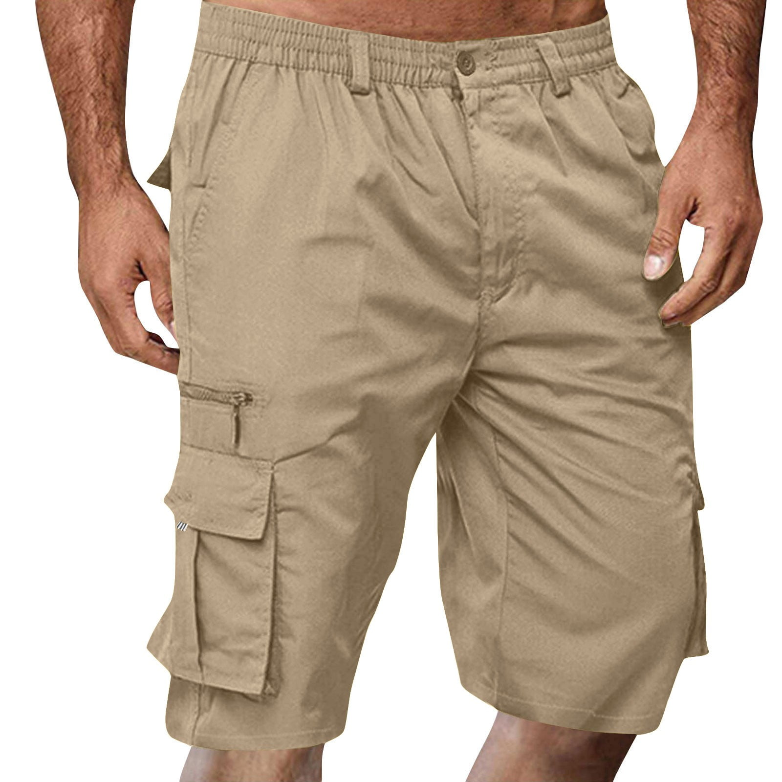 Men's Cargo Shorts Below Knee Casual Summer Elastic Waist Long Hiking ...