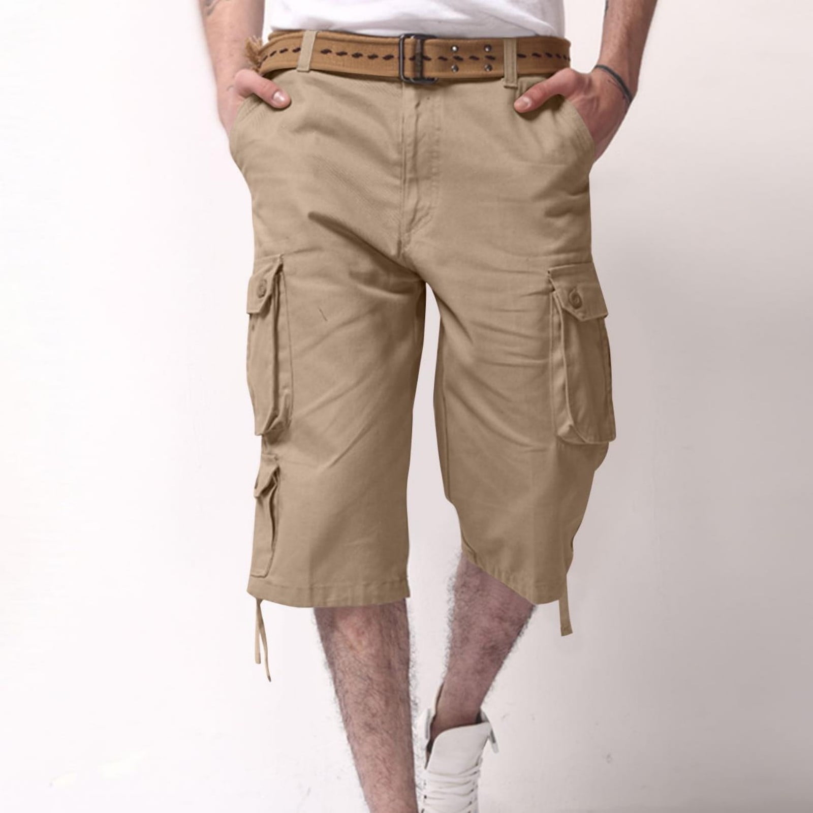 Men's Cargo Shorts Casual Twill Elastic Waist 3/4 Capri Pants Below ...