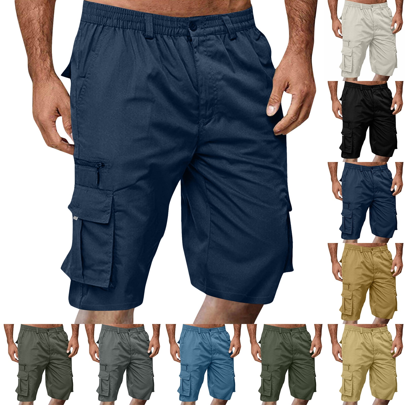 Men's Cargo Shorts,Men Casual Summer Cargo Shorts Solid Color Elastic ...