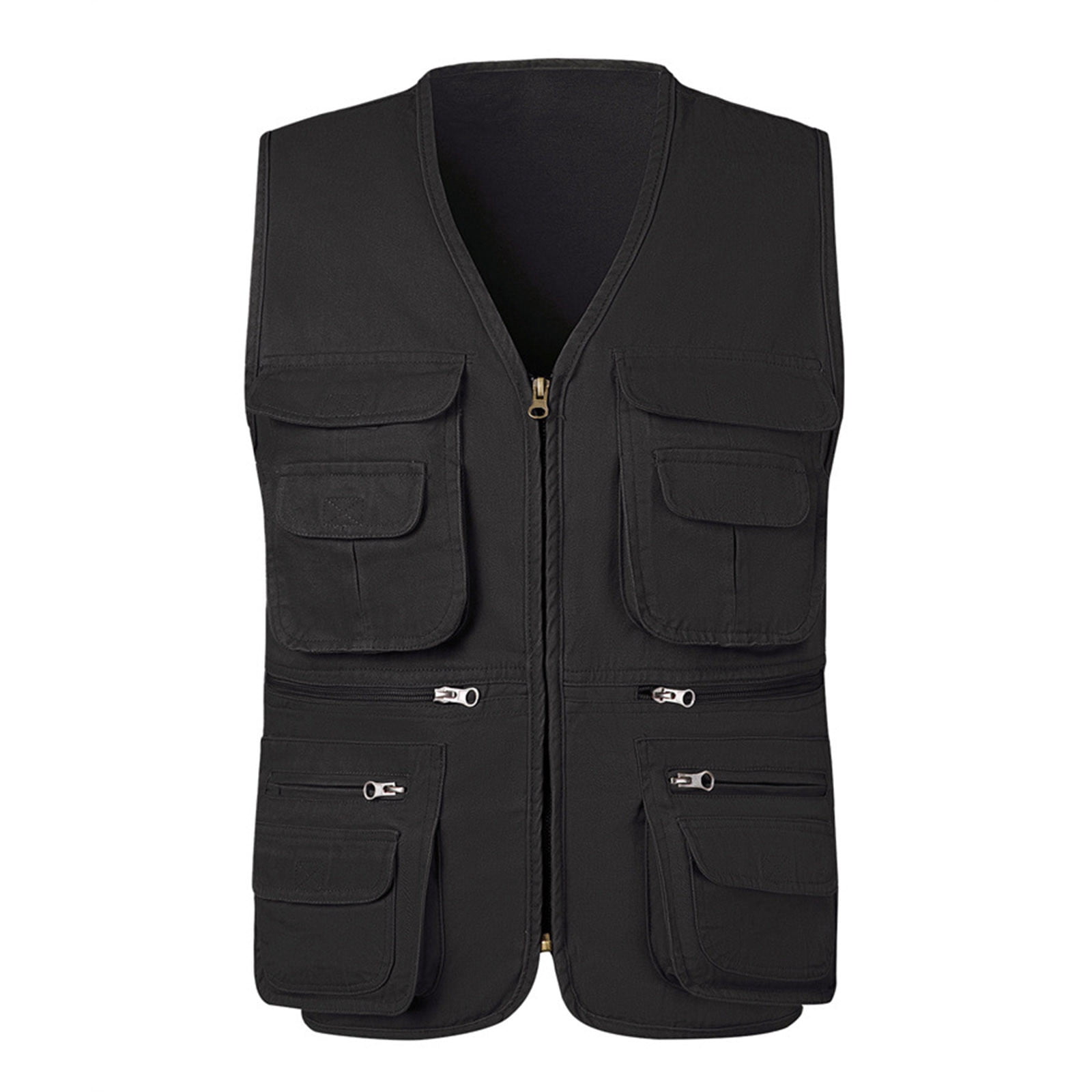 Men's Cargo Vest Casual Multiple Pockets Outdoor Work Vests Zipper ...