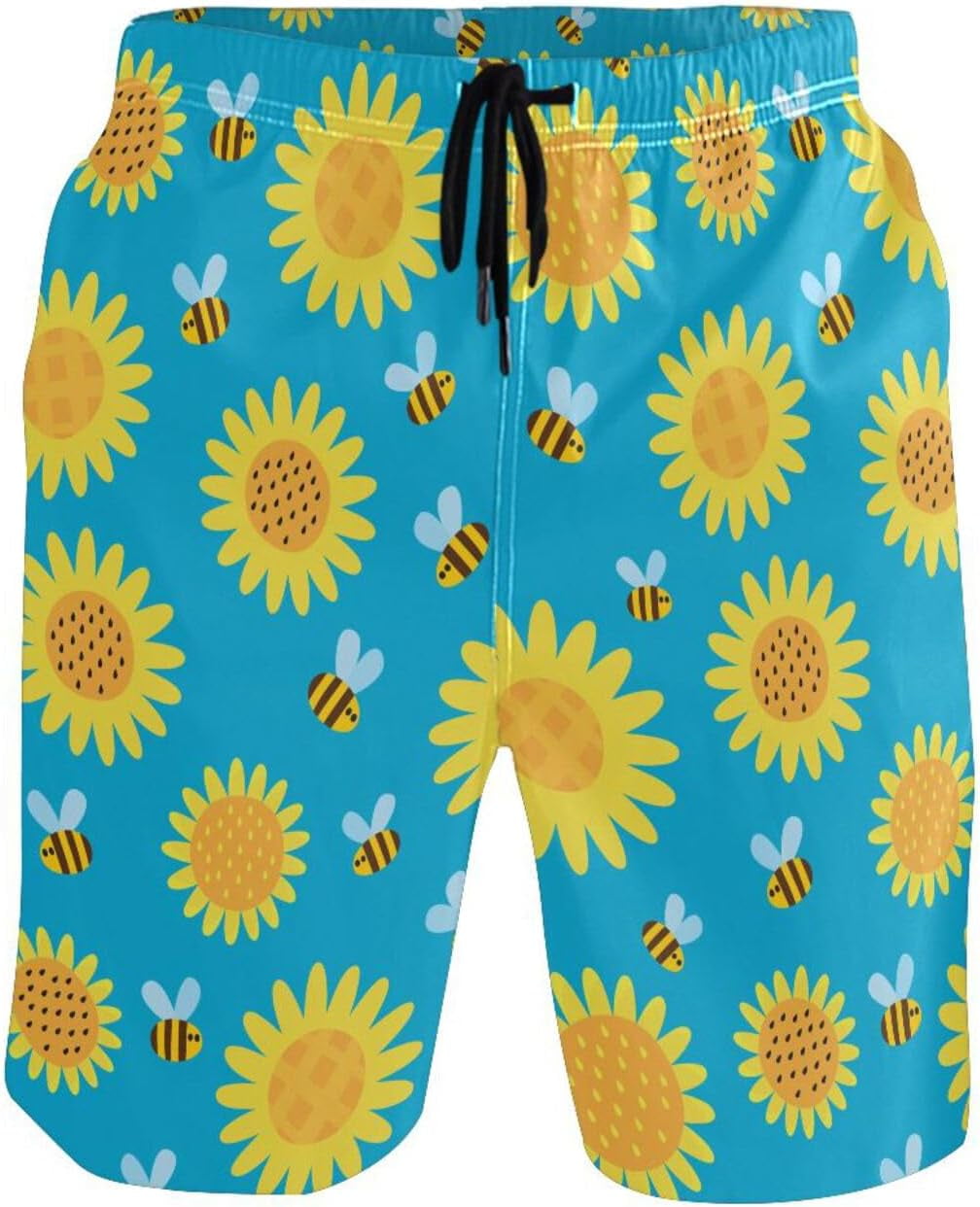 Men's Cartoon Bee and Sunflower Swim Trunks Quick Dry Board Shorts ...