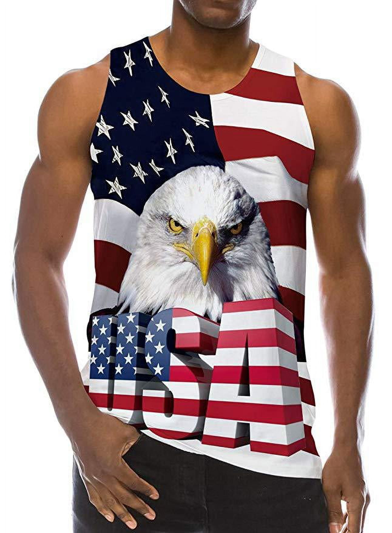 Men's Casual American Flag Print Sleeveless Tank Tops Sportswear Muscle ...