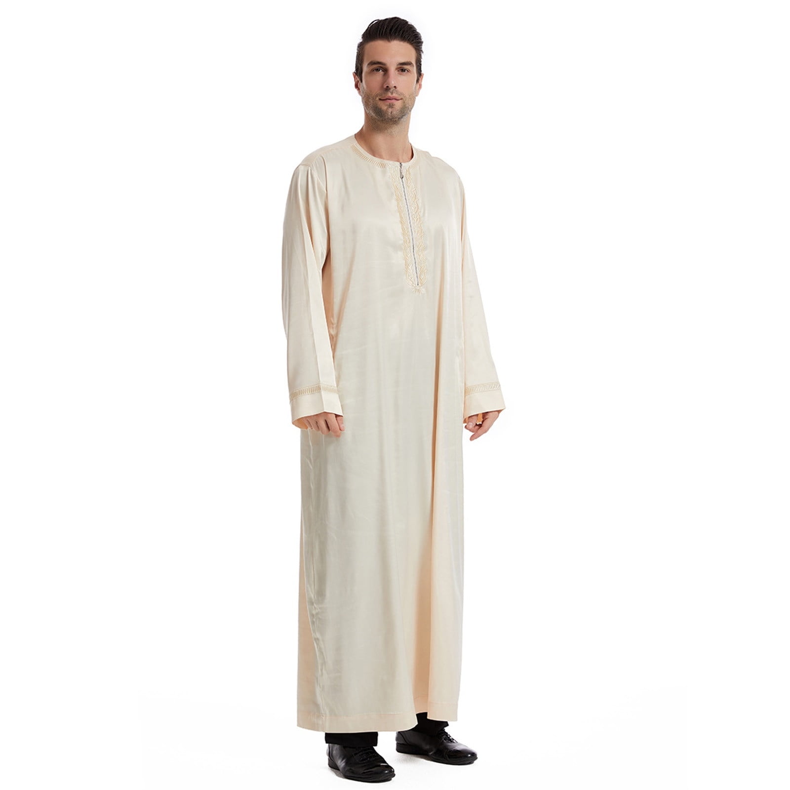 Men's Casual Arab Middle Satin Embroidered Robe With Mid Sleeve Evening ...