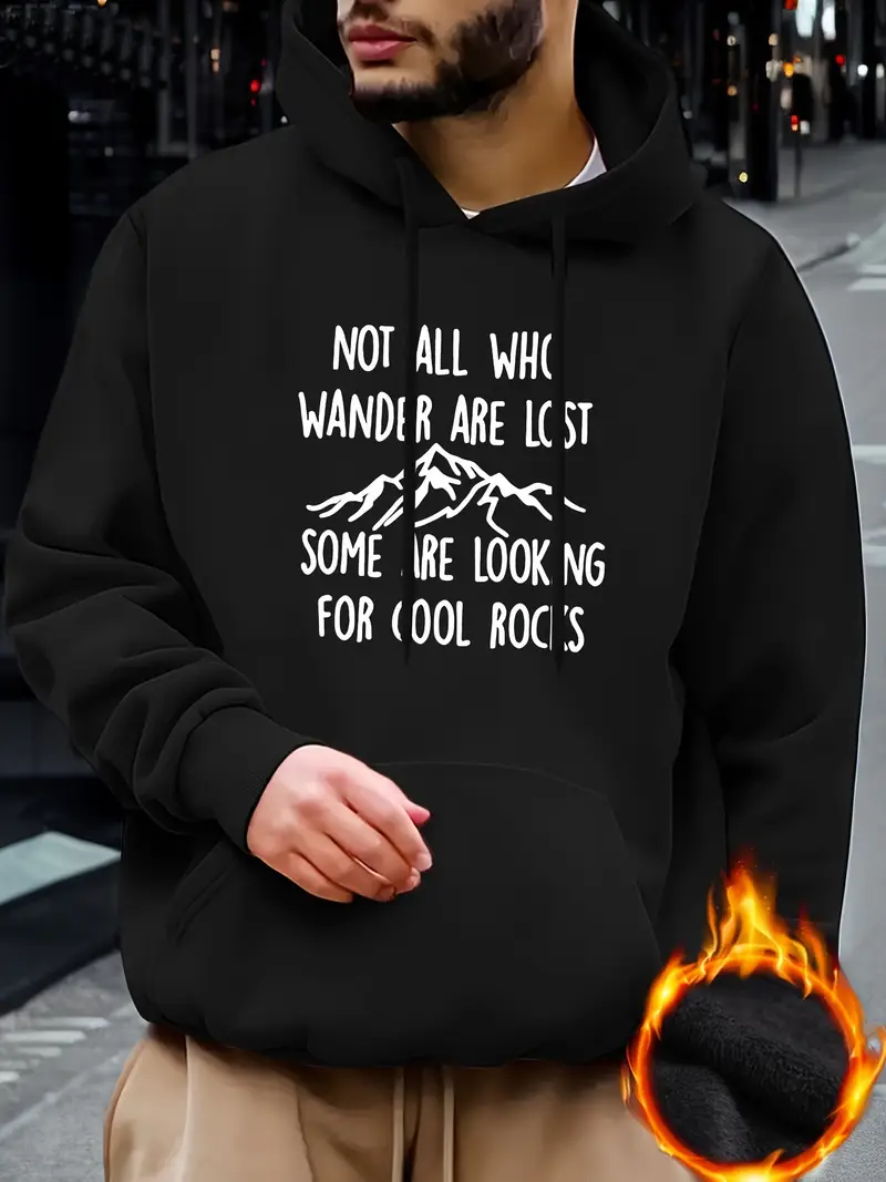 Men's Casual Black Hoodie with Cool Mountain Graphic - Polyester ...