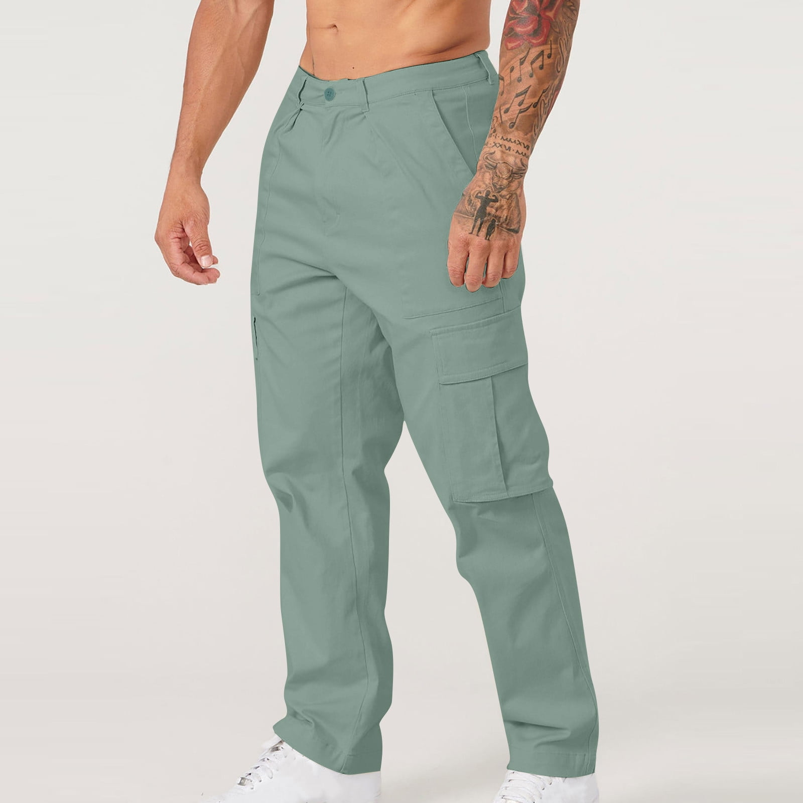 Men's Casual Cargo Pants Multi-Pocket Straight Fit Outdoor Tactical ...