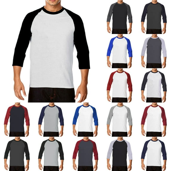 Men's Casual Classic Raglan Basic Soft 3 4 Long Sleeve Sports Baseball ...