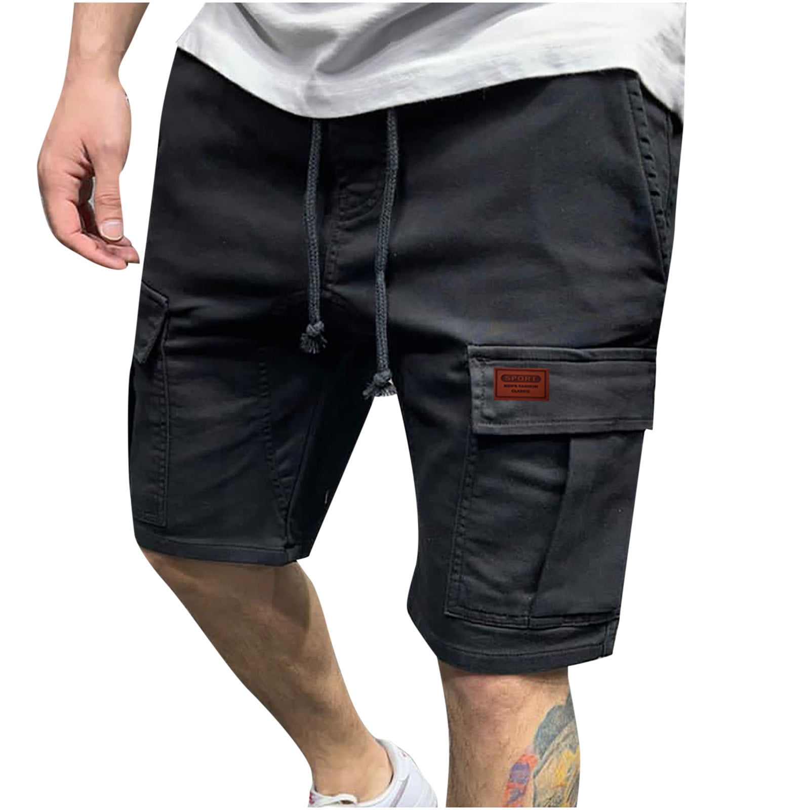 Men's Casual Cotton Linen Shorts Mulit Pockets Elastic Waist Drawstring ...