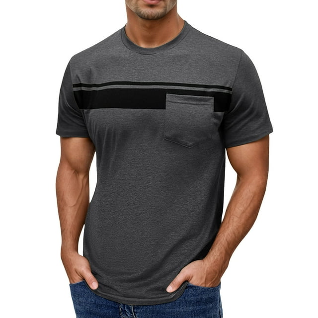 Men's Casual Crew Neck Short Sleeve T-Shirt with Pocket Comfortable Summer Tee for Daily Wear ...