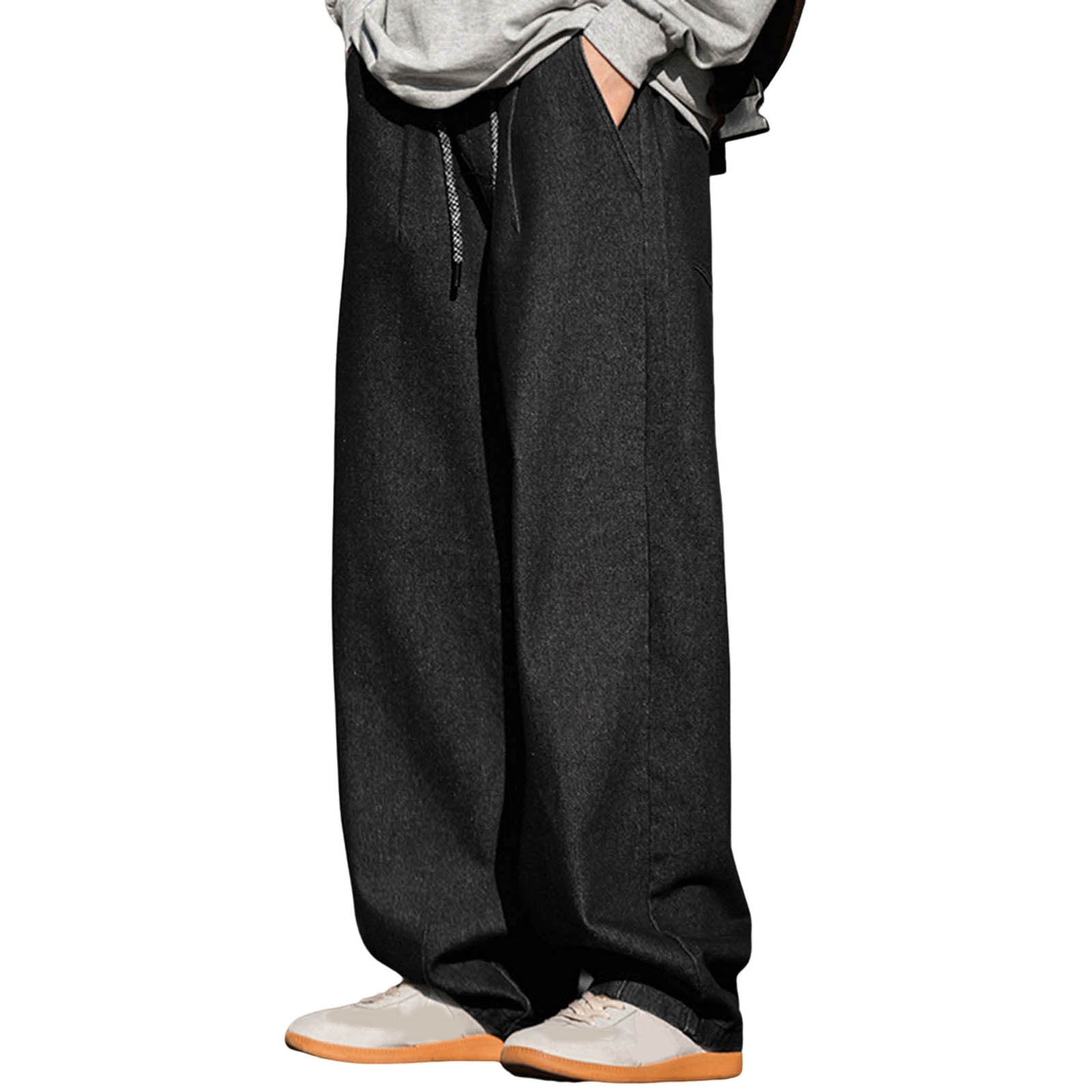 Men's Casual Denim Pants - Leg Pleated Design with Waist Rope and Loose ...