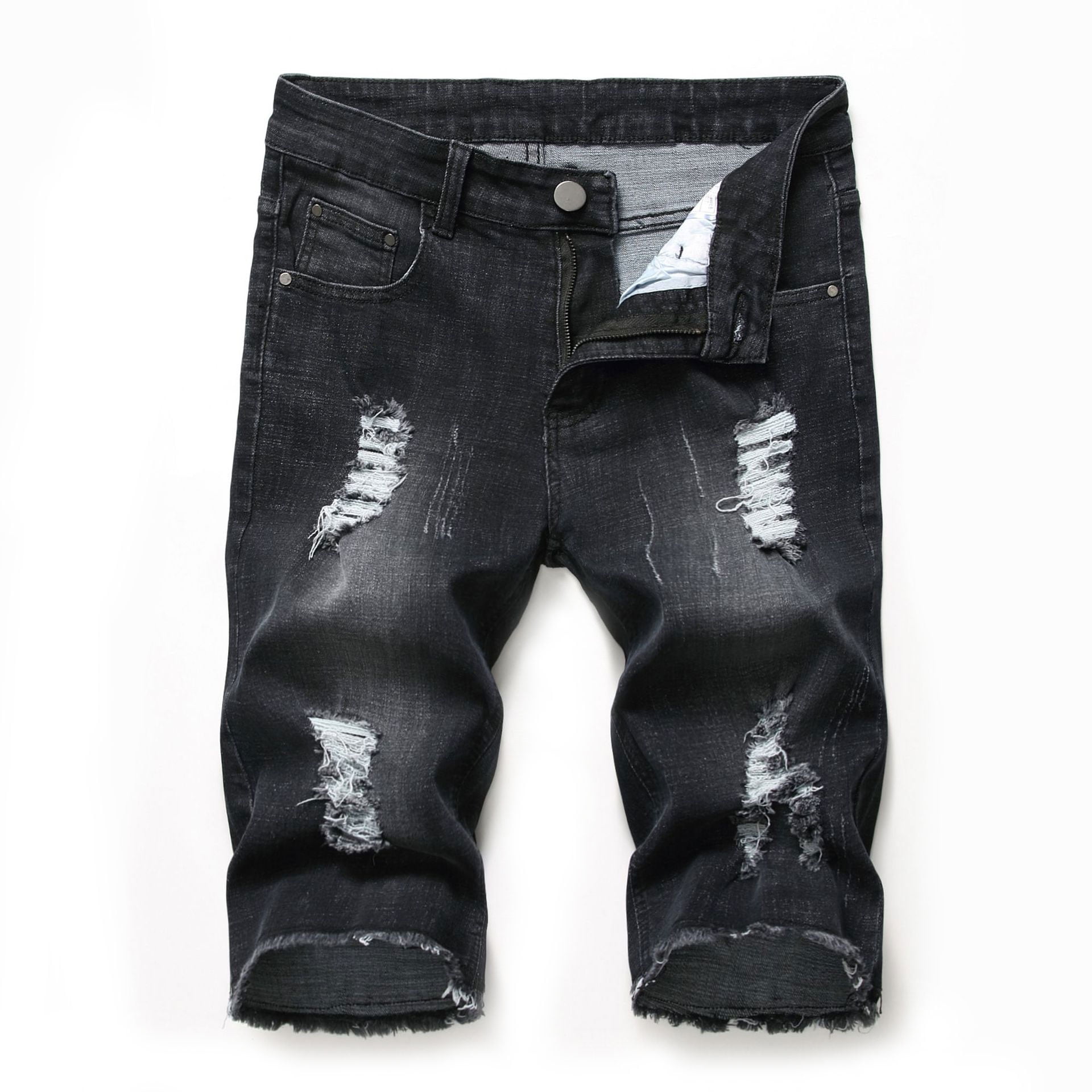 Men's Casual Denim Shorts Distressed Stretchy Jeans Shorts Ripped Short ...