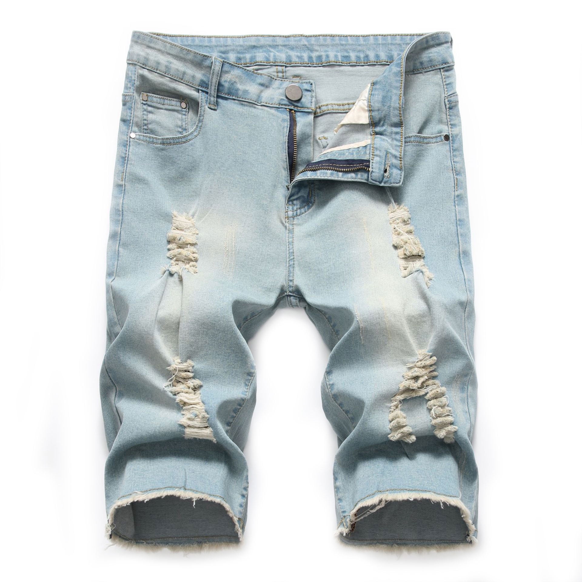 Men's Casual Denim Shorts Distressed Stretchy Jeans Shorts Ripped Short ...