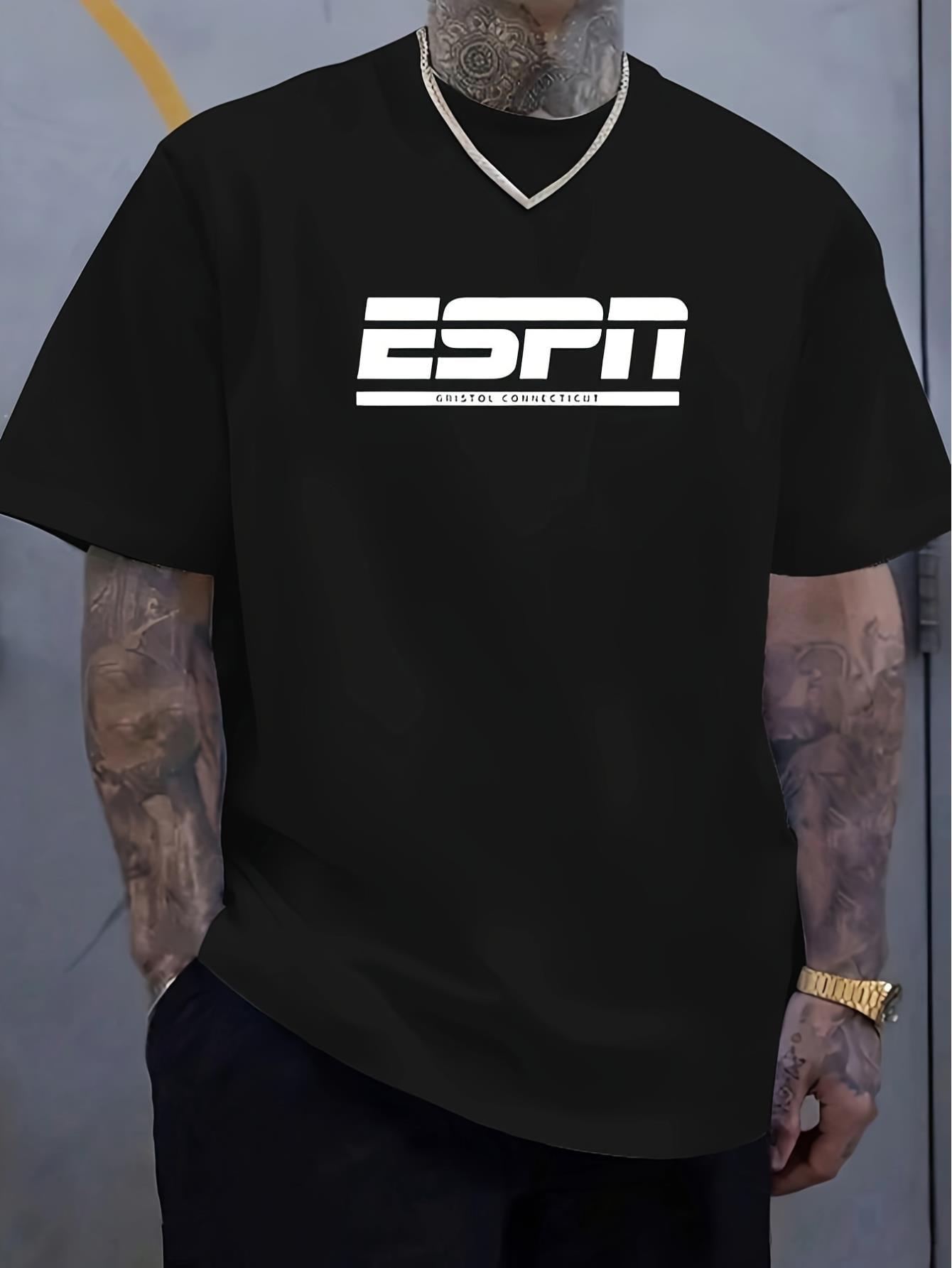 Men's Casual ESPN Print T-Shirt - 100% Polyester Knit Fabric, Regular ...