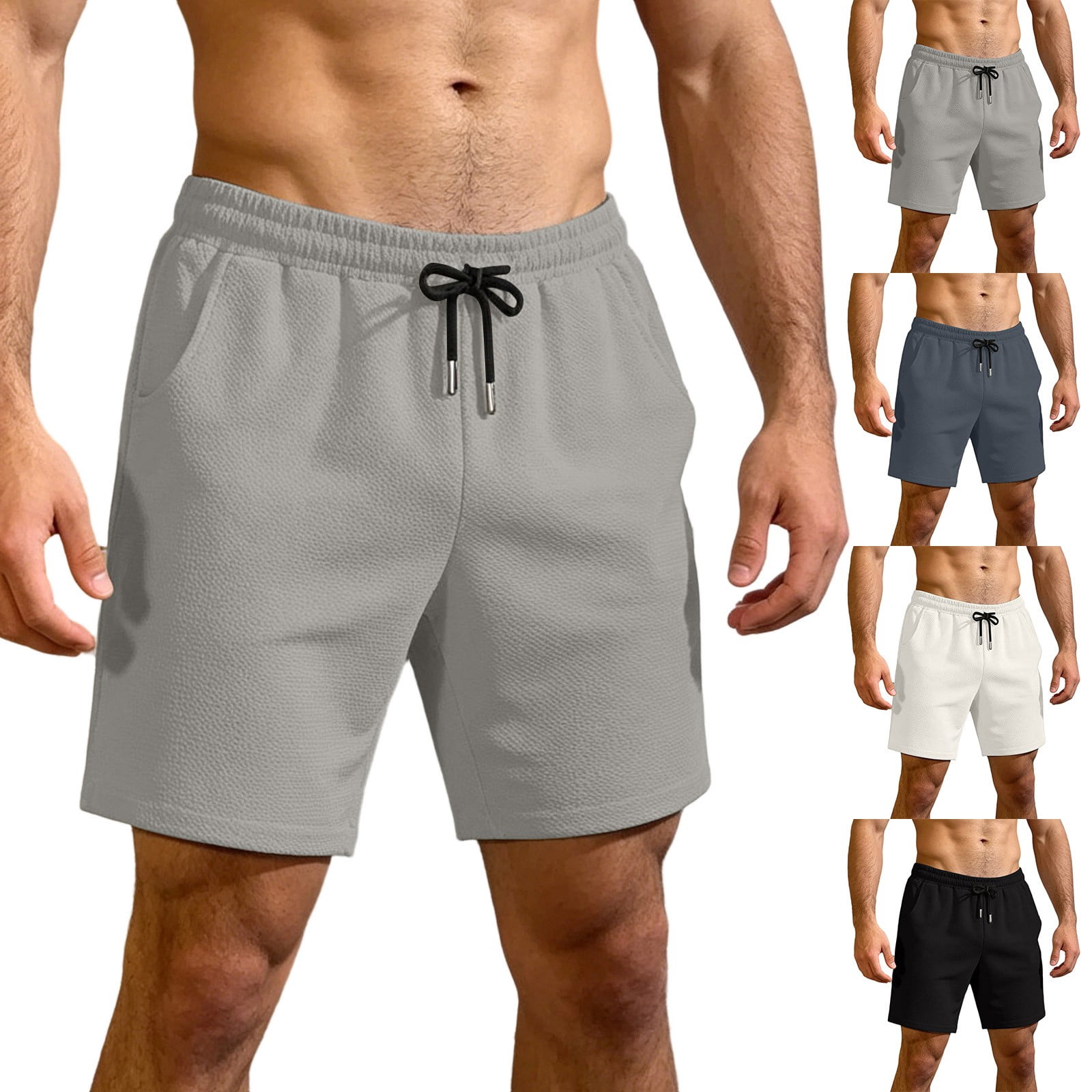 Men's Casual Elastic Waist Drawstring Sport Shorts, Polyester Joggers ...