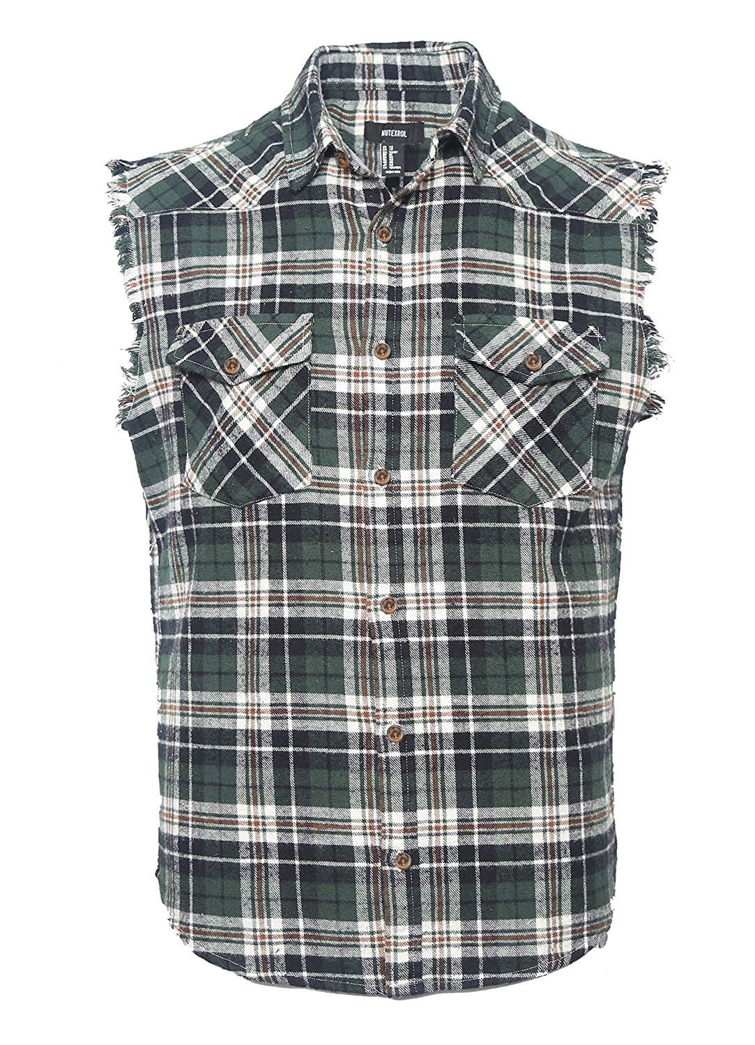 Men's Casual Flannel Plaid Shirt Sleeveless Cotton Plus Size Vest Dark ...