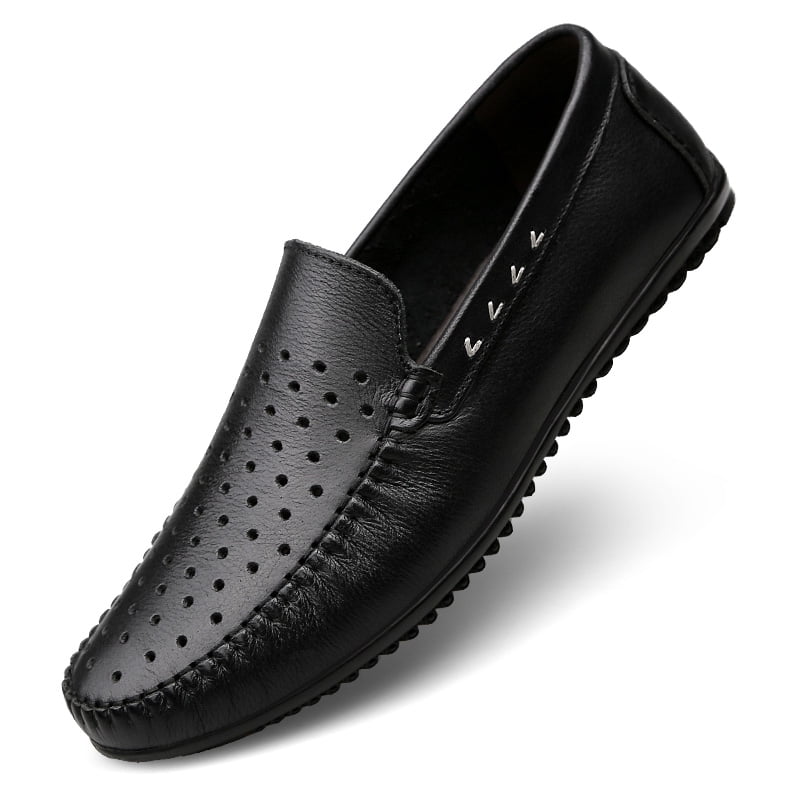 Men's Casual Hollow Loafers Slip On Leather Shoes Breathable Driving ...