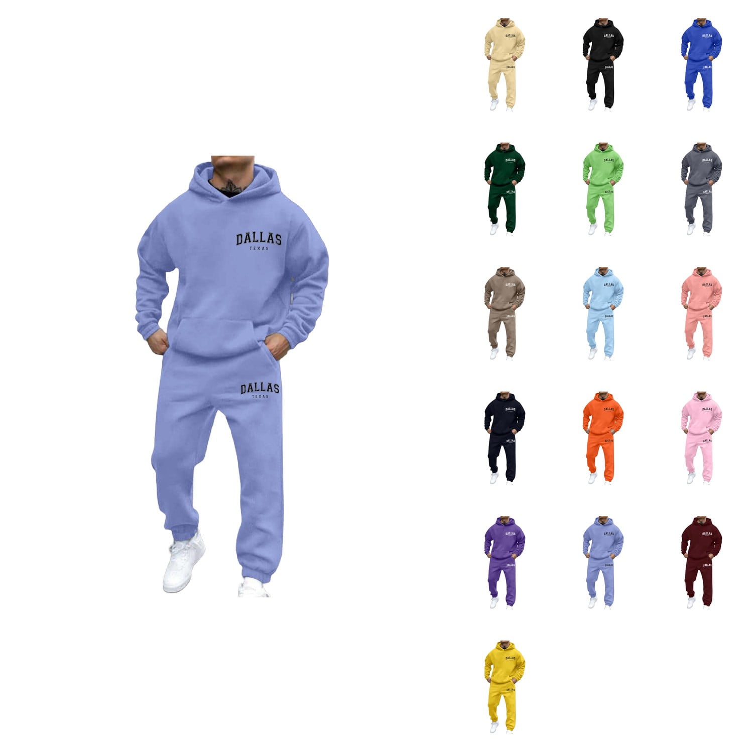Men's Casual Hoodie and Jogger Set, Letter Print Sweatsuit for Everyday ...