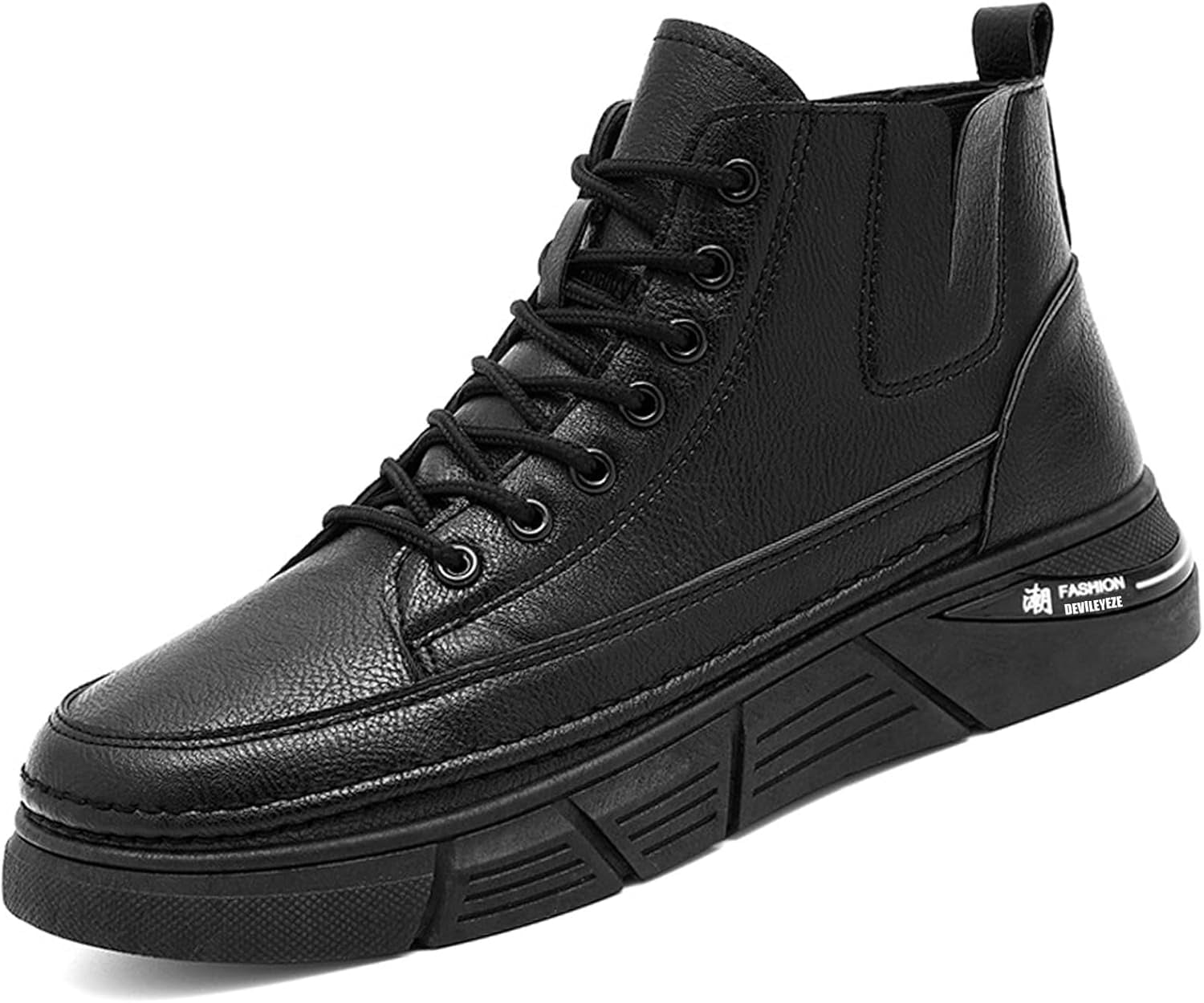 Men's Casual Italian High-top Leather Boots Outdoor Lace-up Shock ...