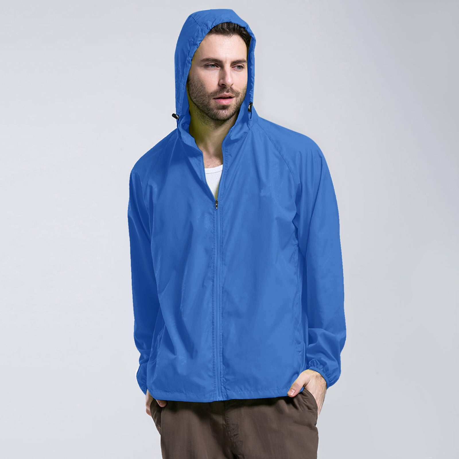 Men's Casual Jackets Cozy Mens Four Seasons Solid Color Packable Rain ...
