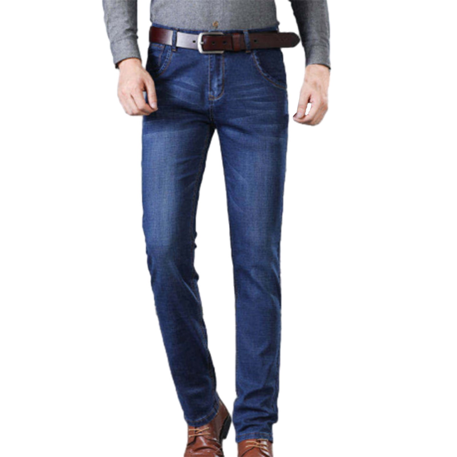 Men's Casual Jeans Solid Color Slim Fit Tapered Denim Pants Classic ...