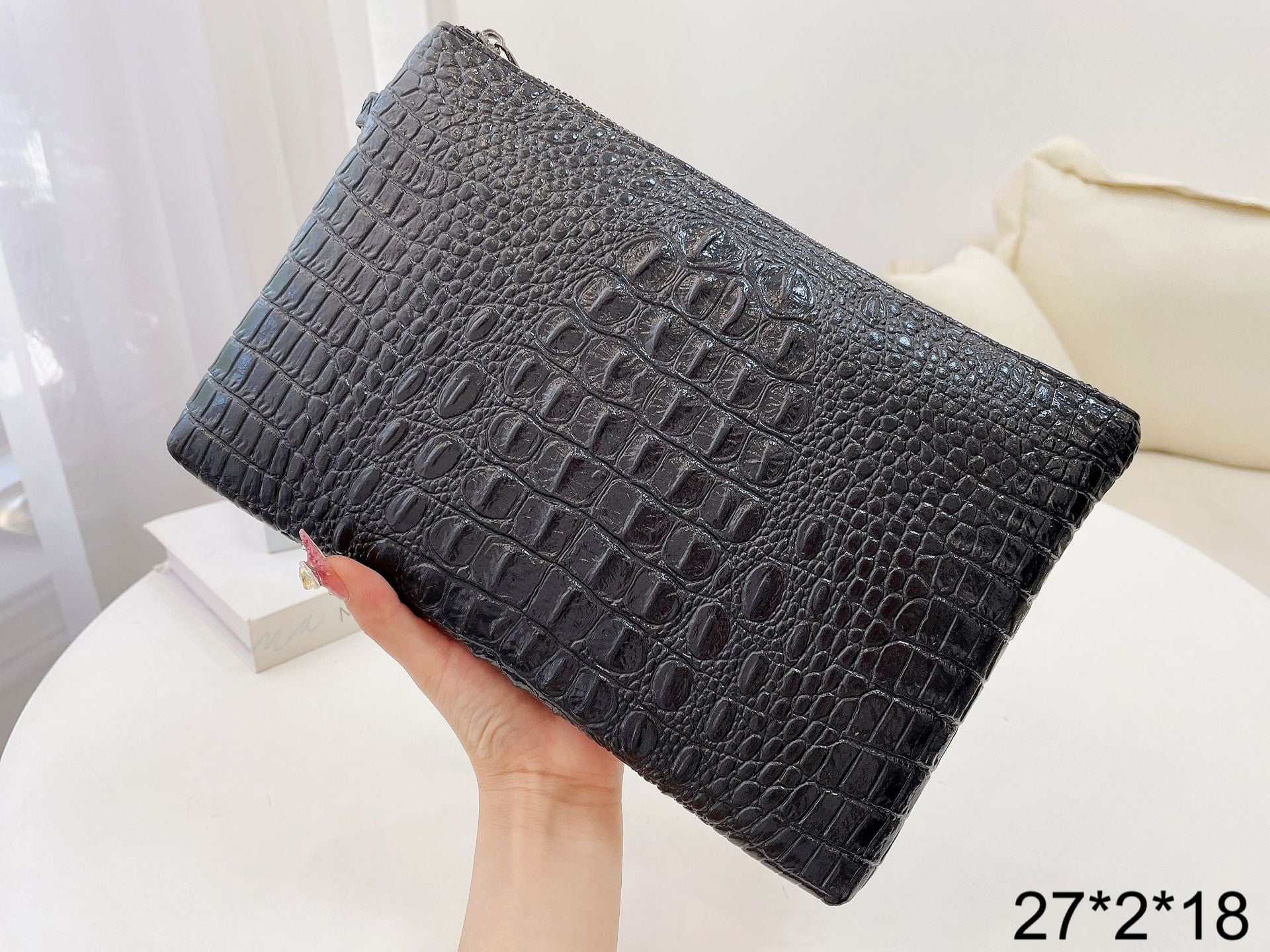 Men's Casual Large Capacity Clutch Bag, Soft Leather Business Embossed ...